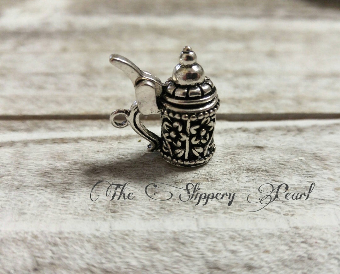 Beer Stein Pendant Beer Stein Charm Antiqued Silver Charm Movable Charm ...