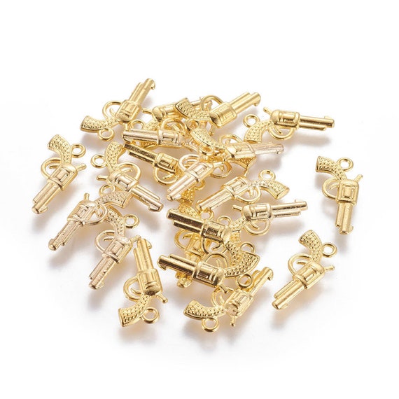Gun Charms Shiny Gold Gun Charms Pistol Charms Six Shooter | Etsy
