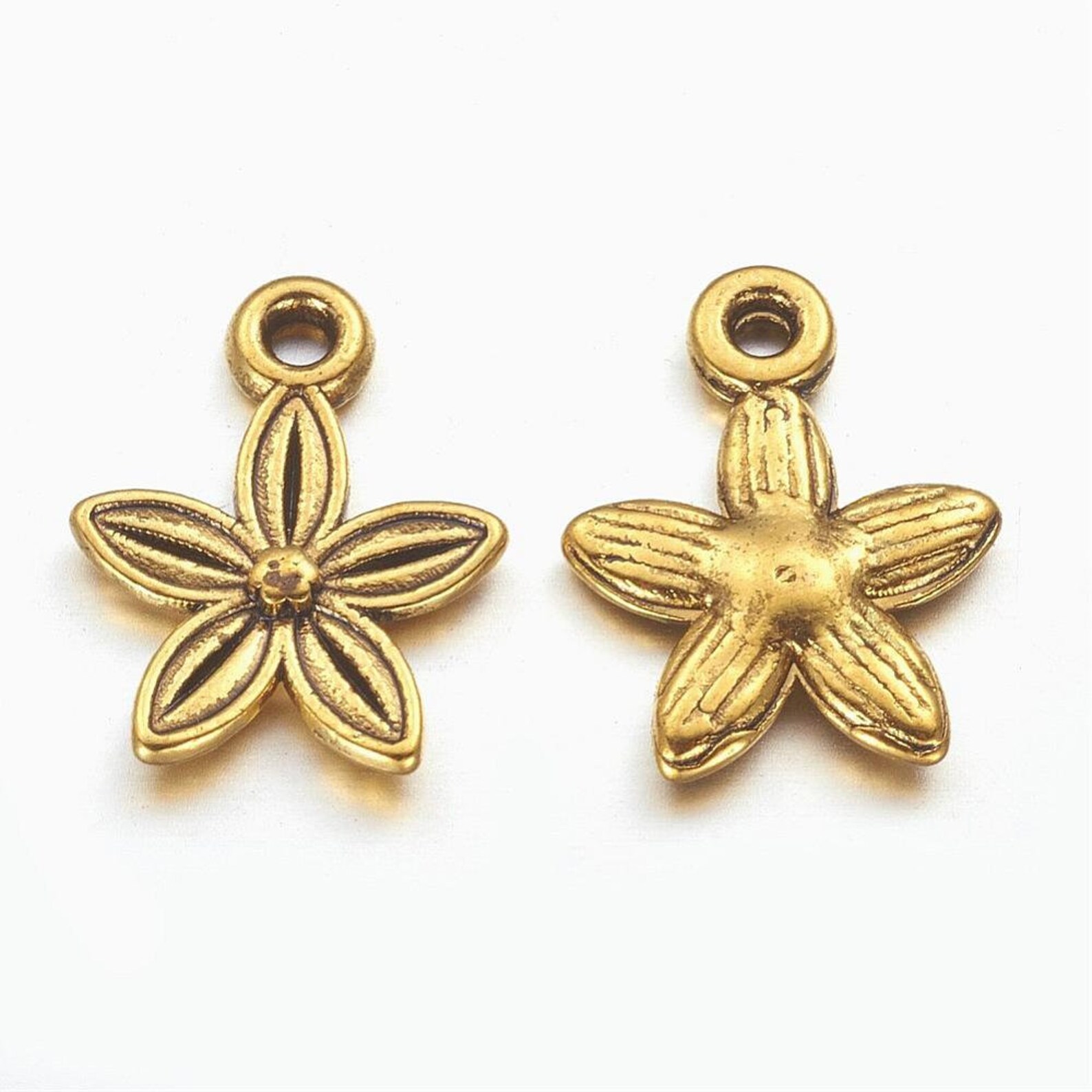 Gold Flower Charms Antiqued Gold Charms Floral Charms Set - Etsy