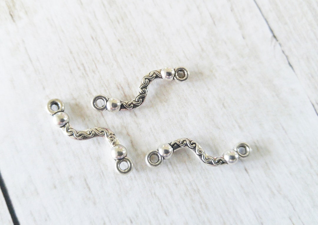 Silver Links Antiqued Silver Pendant Connectors Squiggle Charms Curved ...
