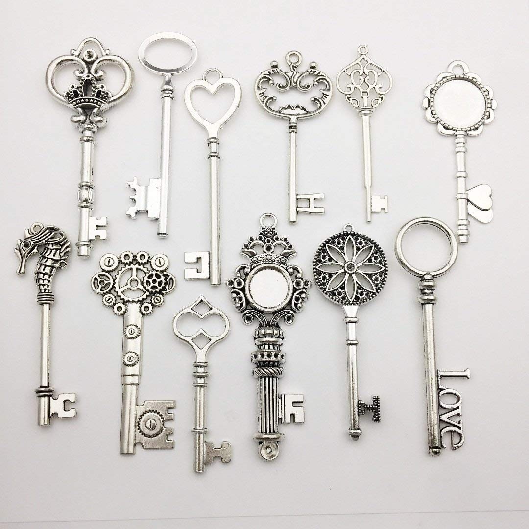 Key Charms Skeleton Key Pendants Antiqued Silver Keys Assorted - Etsy