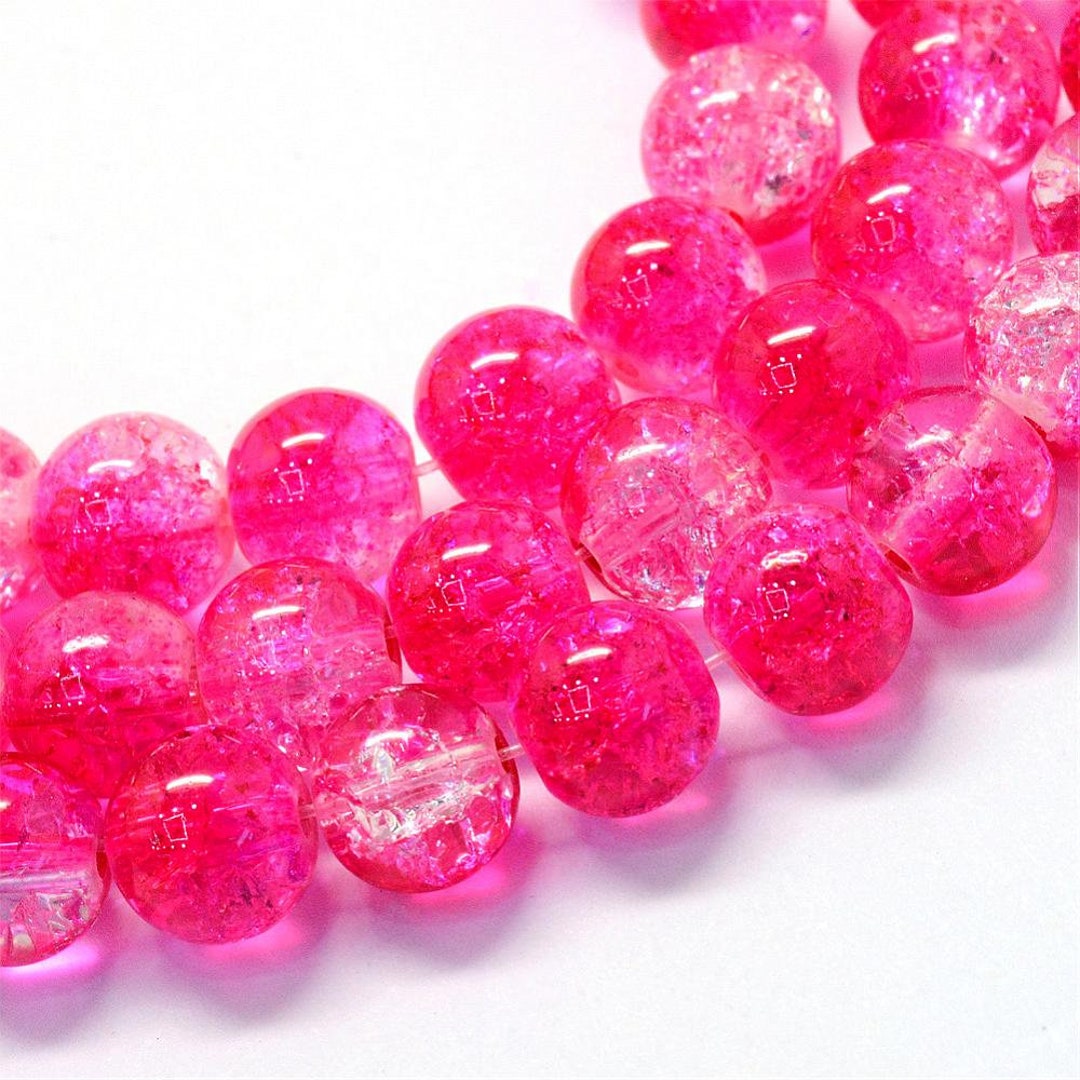Crackle Beads Hot Pink Clear Glass Beads 8mm Glass Beads Glass Crackle ...