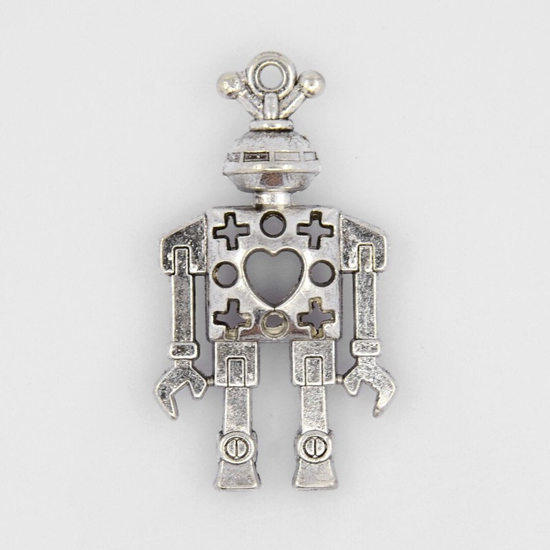Robot Pendant Robot Charm Silver Robot Charm Focal Pendant - Etsy