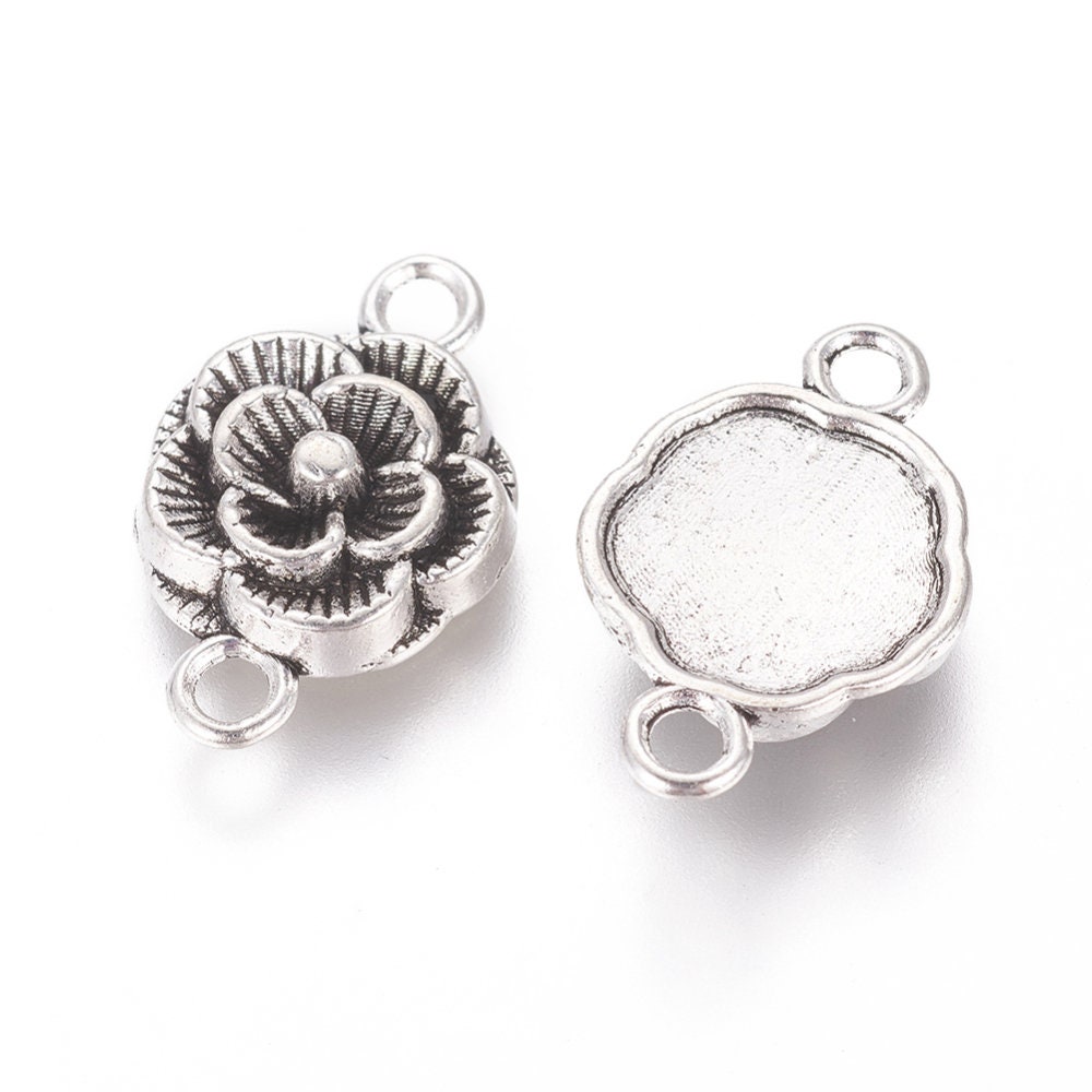 Rose Connector Charms Flower Charms Antiqued Silver Rose - Etsy