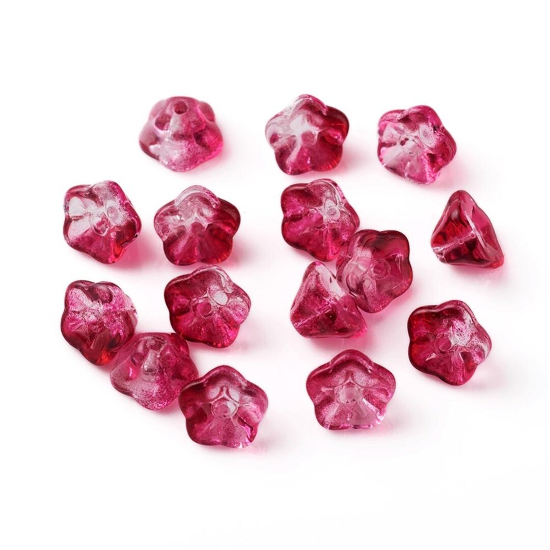 Glass Flower Beads Glass Crimson Red Beads Trumpet Flower Floral ...