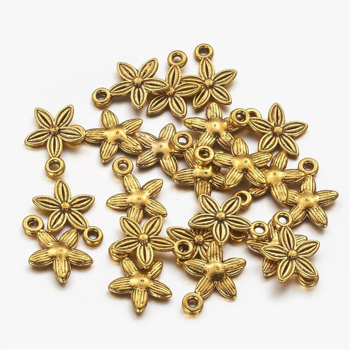 Gold Flower Charms Antiqued Gold Charms Floral Charms Set - Etsy