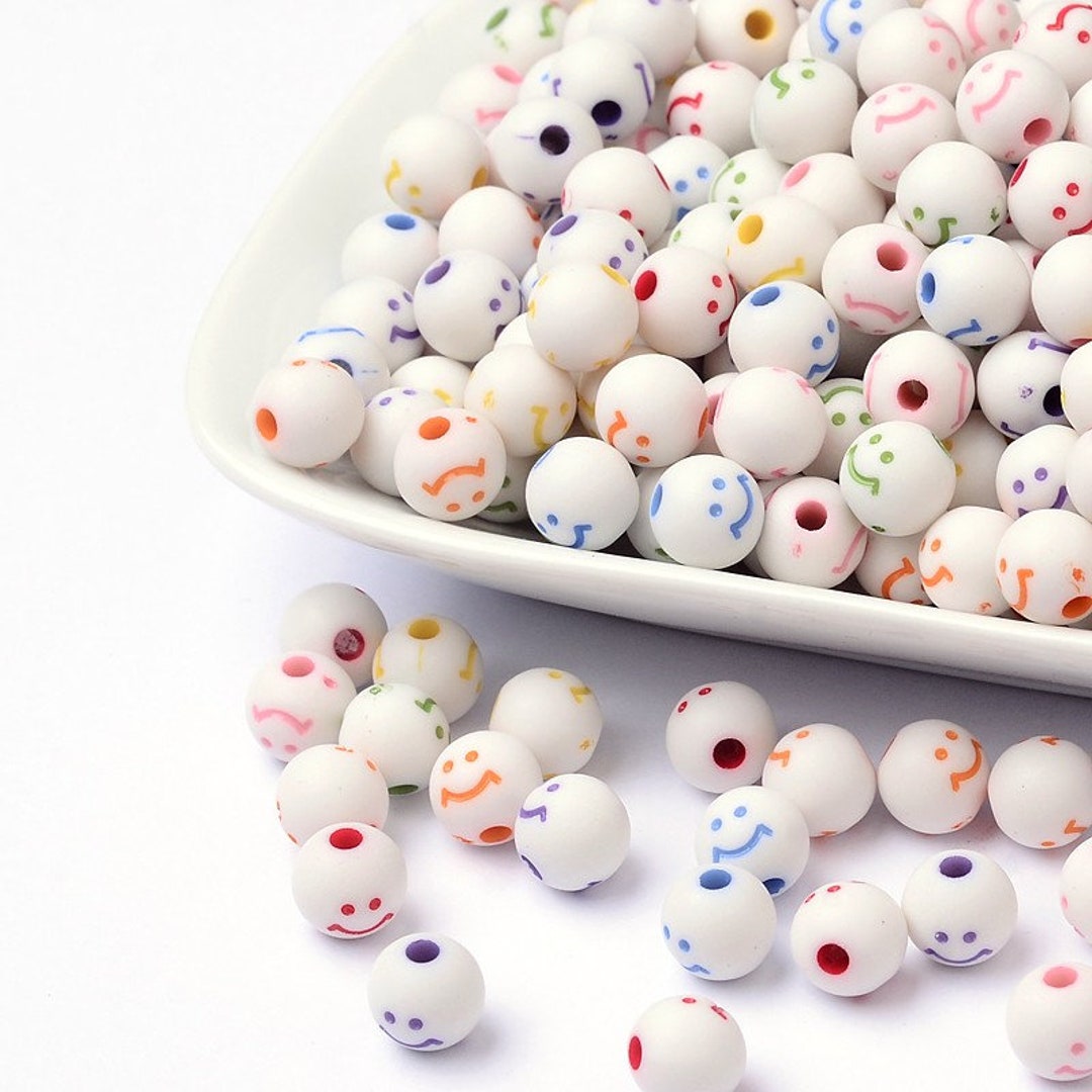 Emoji Beads Smiley Face Beads Assorted Colors White Happy Beads 8mm ...