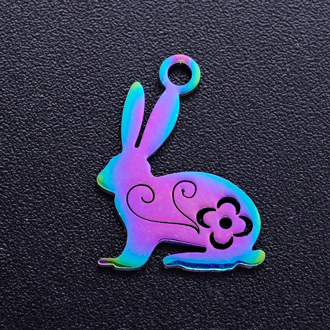 Easter Bunny Charm Rainbow Metal Rabbit Pendant Floral Easter Jewelry ...