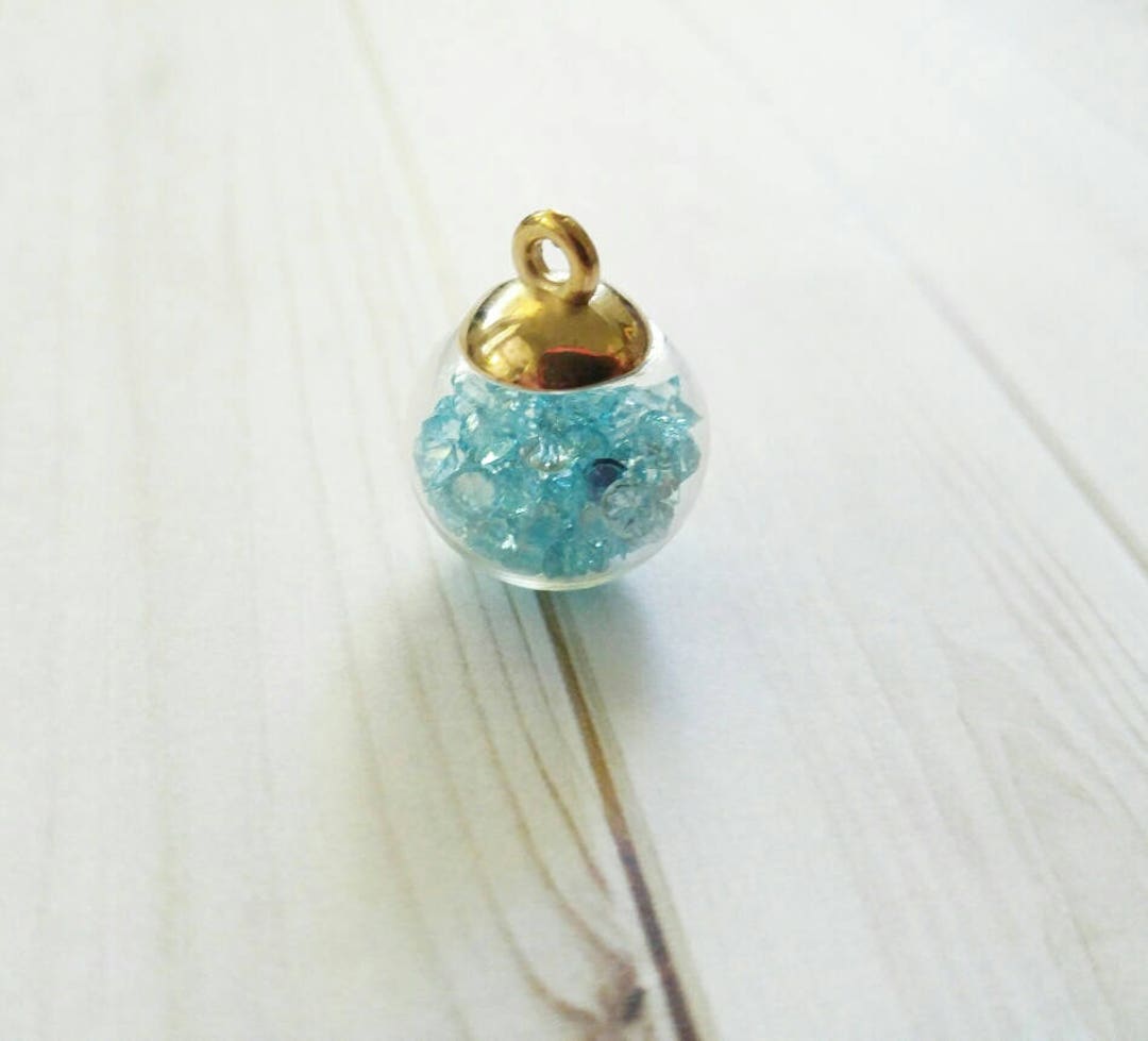 Glass Ball Charm Glass Ball Pendant Blue Rhinestones Glass Globe ...