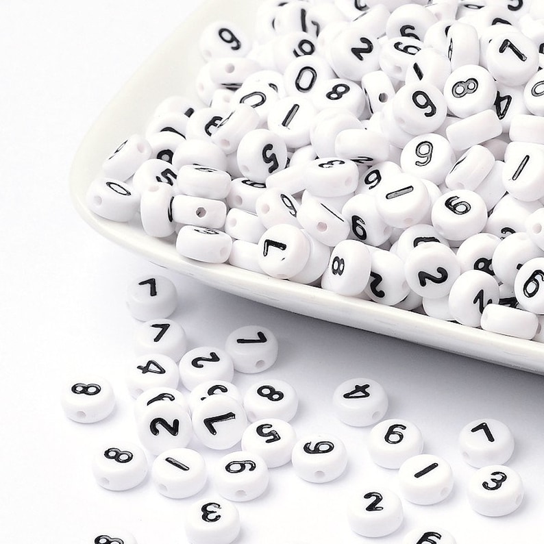Number Beads White Number Beads Assorted Beads Set Flat Coin - Etsy