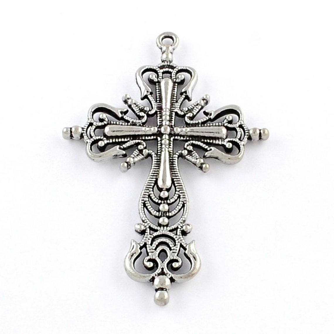 Large Cross Pendant Antiqued Silver Cross Charm Vintage Style Focal ...