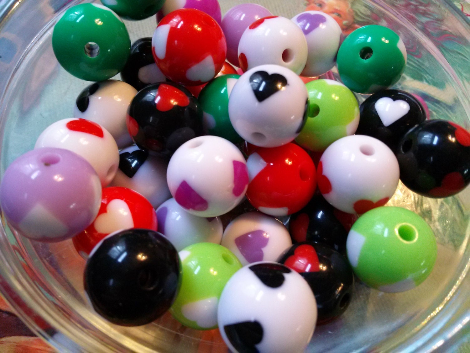 Large Acrylic Beads BUBBLEGUM Beads 20mm Beads Heart Beads | Etsy