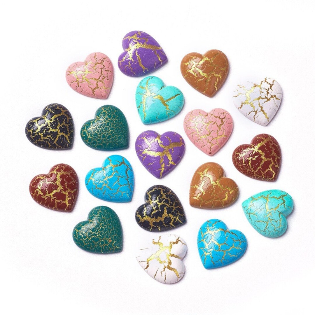 Resin Heart Cabochons Crackle Heart Flat Backs 12mm Cabochons Resin ...