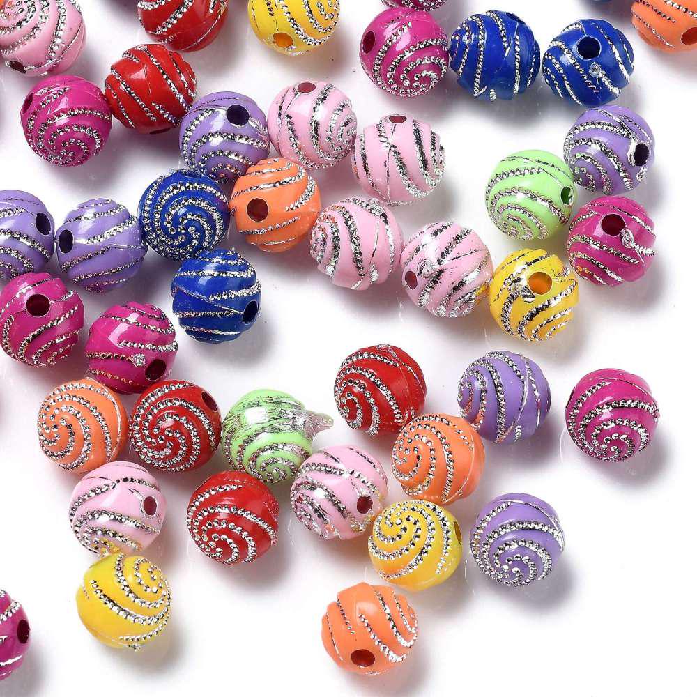 BULK Beads Assorted Colors Bling Beads 10mm Beads Acrylic Beads Silver ...