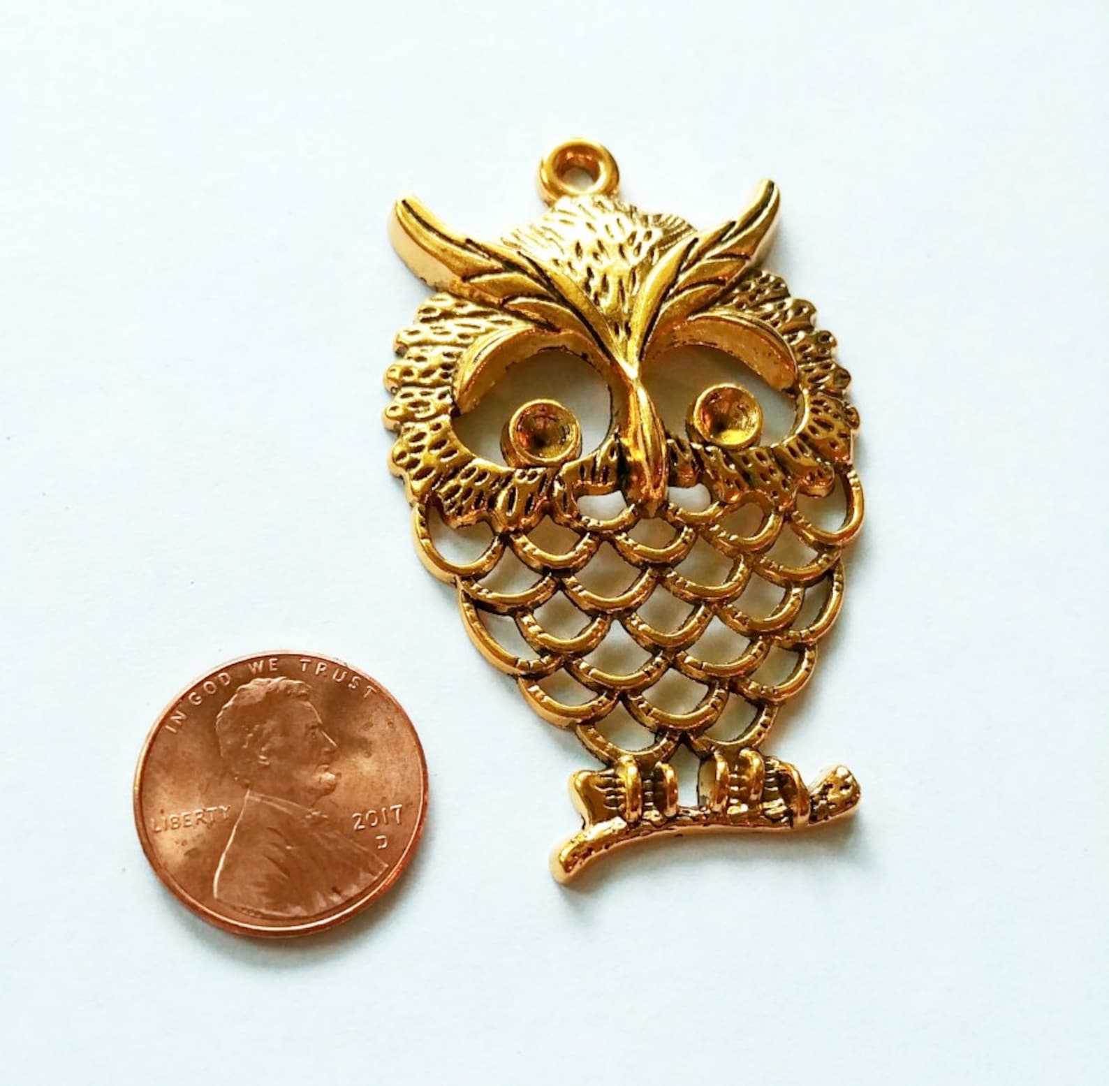 Large Owl Pendant Antiqued Gold Owl Charm Gold Owl Pendant - Etsy