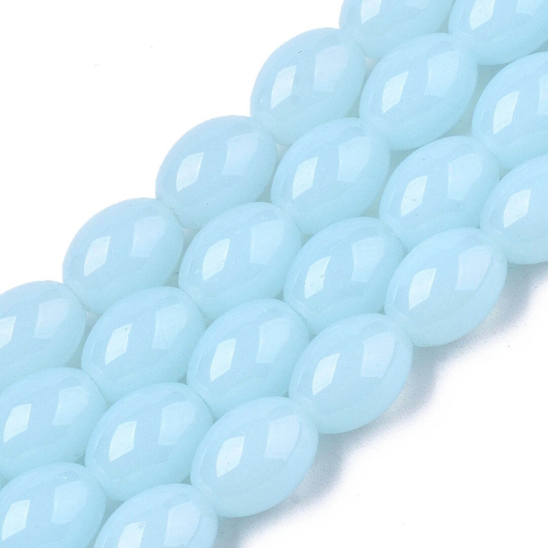 Oval Glass Beads Mint Blue Beads Barrel Beads Jelly Beads 11mm Mint ...