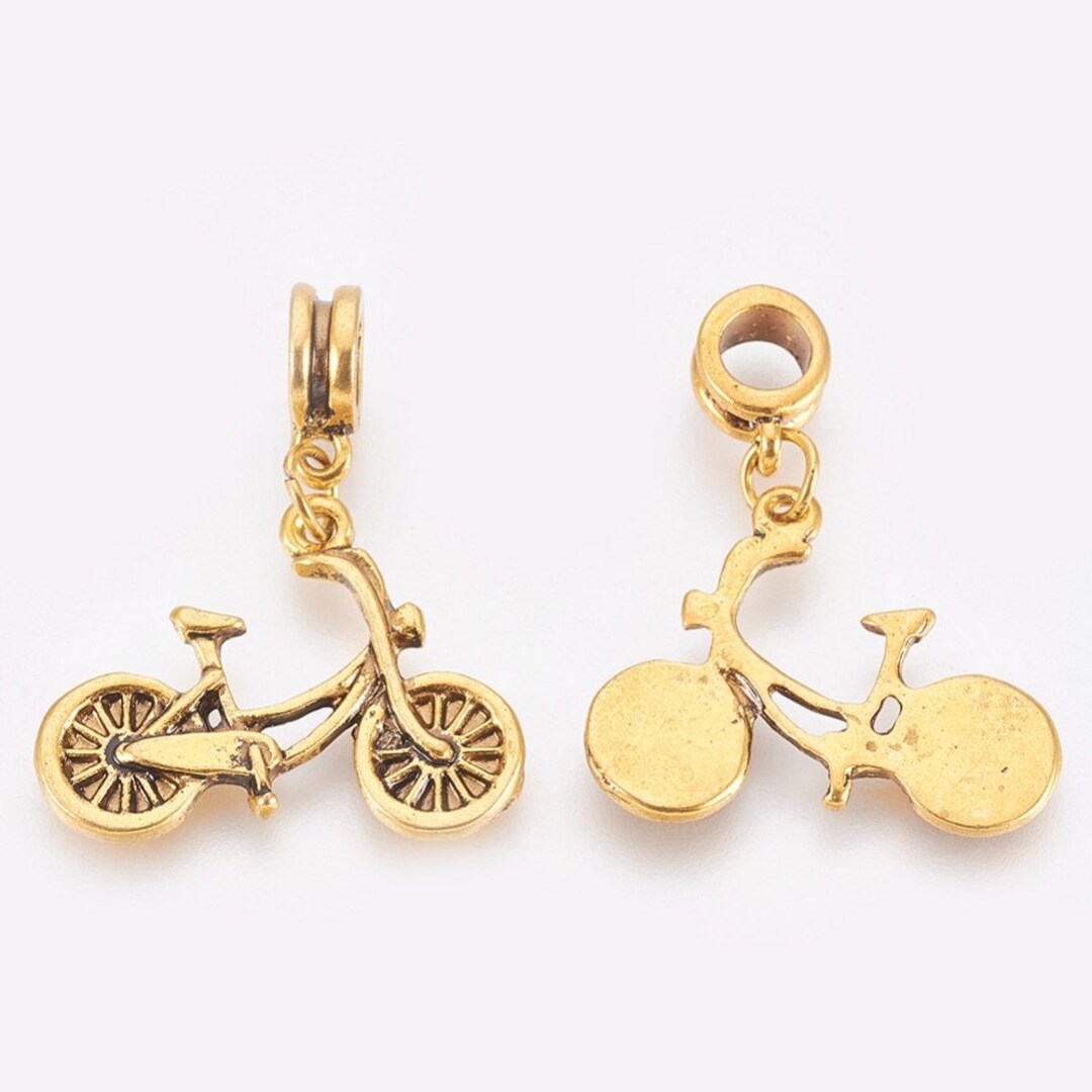 5 Bicycle Charms Antiqued Gold Bicycle Beads Large Hole Beads - Etsy