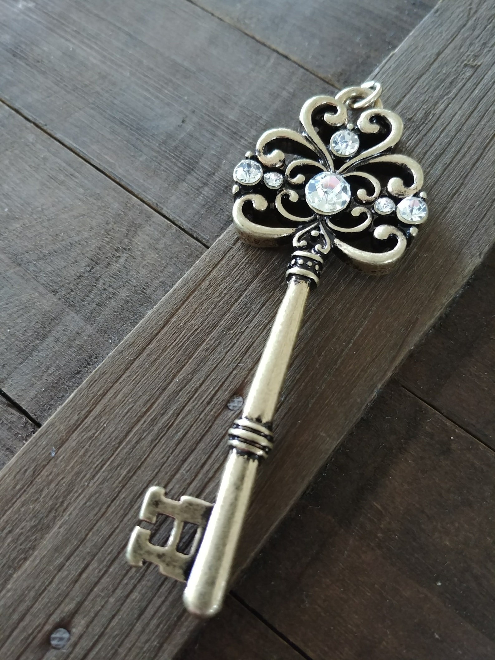 Big Key Pendant Antiqued Gold Key Skeleton Key Gold Key - Etsy