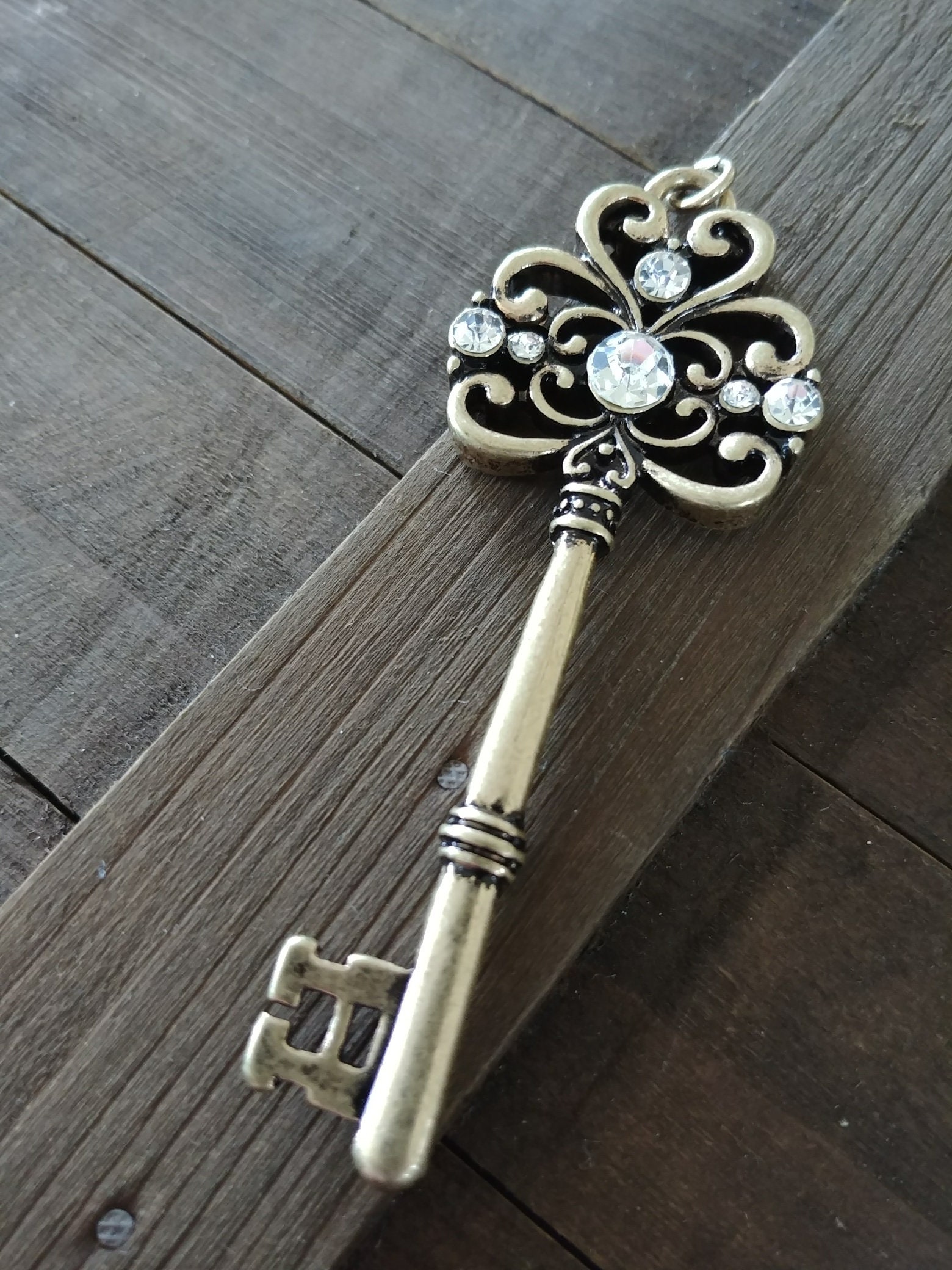 Big Key Pendant Antiqued Gold Key Skeleton Key Gold Key - Etsy