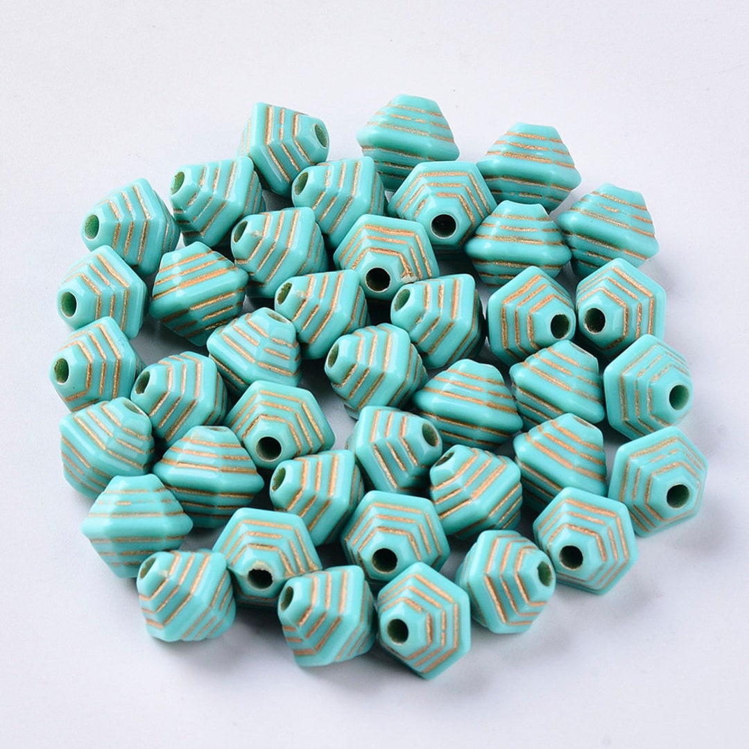 Turquoise Bicone Beads Gold Metal Enlaced Cone Beads Large Spacer Beads ...