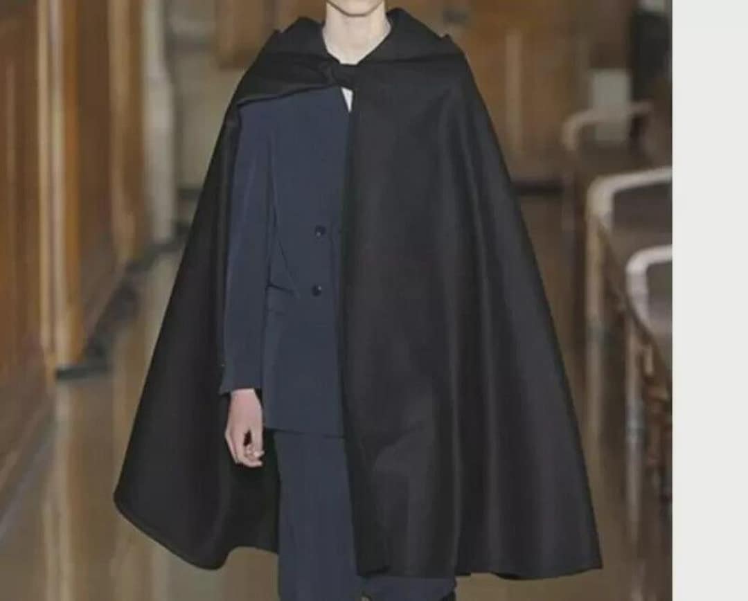 Men's World War II Military Officers Black Wool Heavyweight Hooded Cape ...