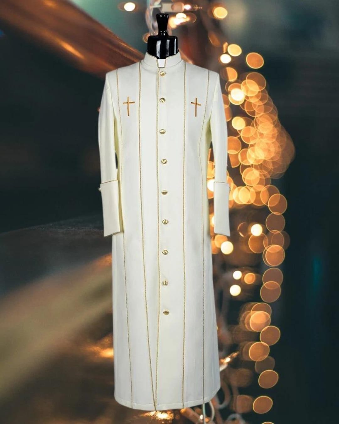 Men's Cream Wool Clergy Robe: Gold Braided Cassock - Etsy
