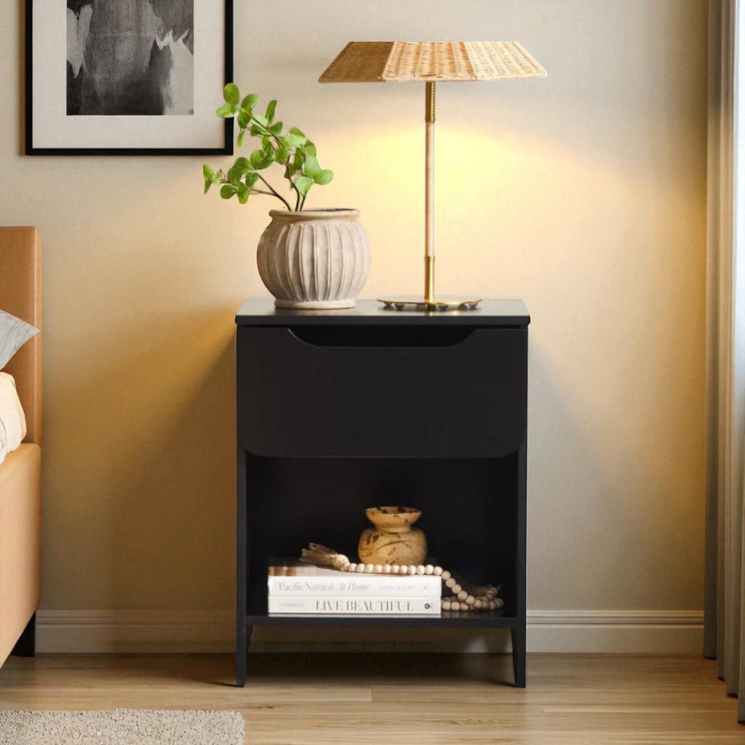 Modern 1-drawer Nightstand – Bedside Table With Open Cubby & Cutout ...