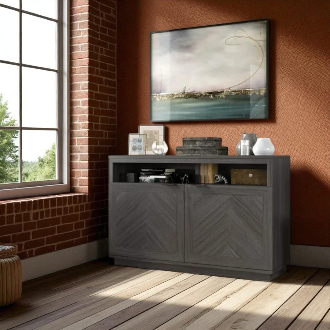 Herringbone TV Stand for 55" TV, Gray Media Console, Modern ...