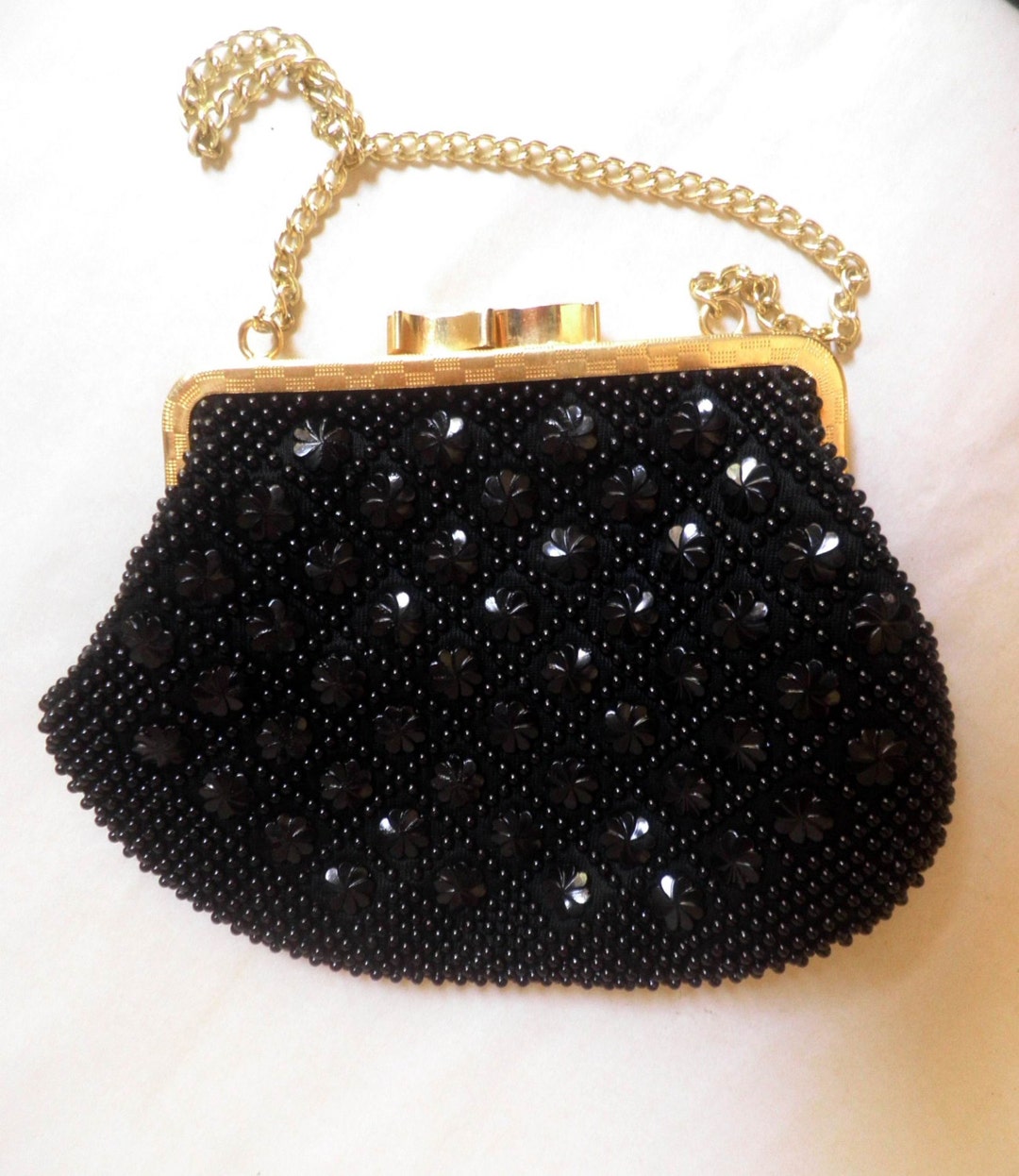Vintage Black Beaded EVENING PURSE - Etsy