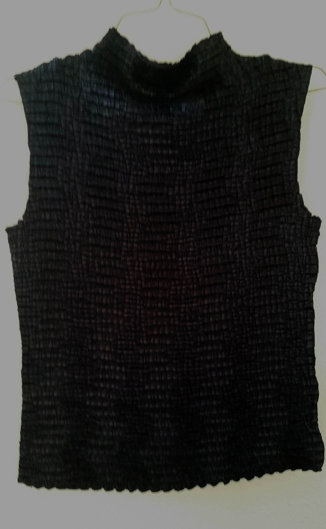 Black Sleeveless Shell Top Textured Stretch Polyester Size - Etsy