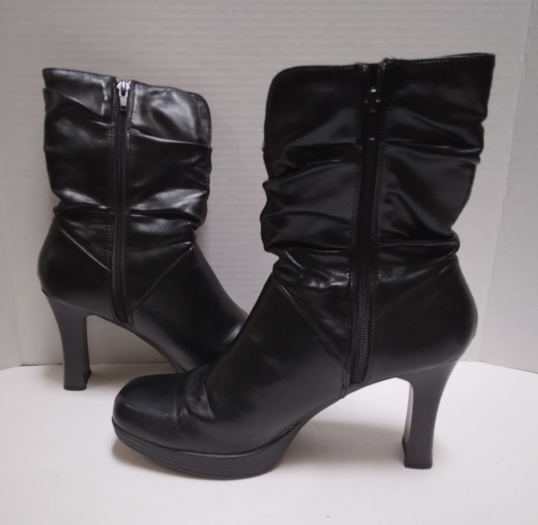 Half-calf Zip-up BLACK Platform BOOTS Size 10M 4 Heels - Etsy
