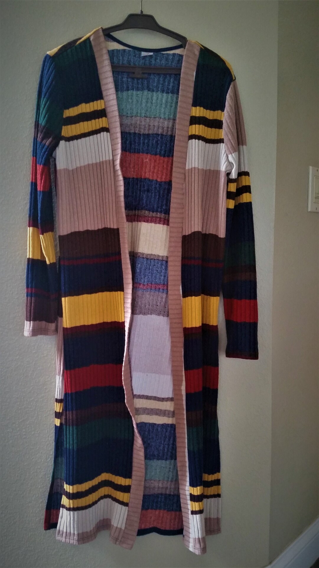 Duster Cardigan Long Striped SOFT Sweater, Made in USA, Woman's Medium ...