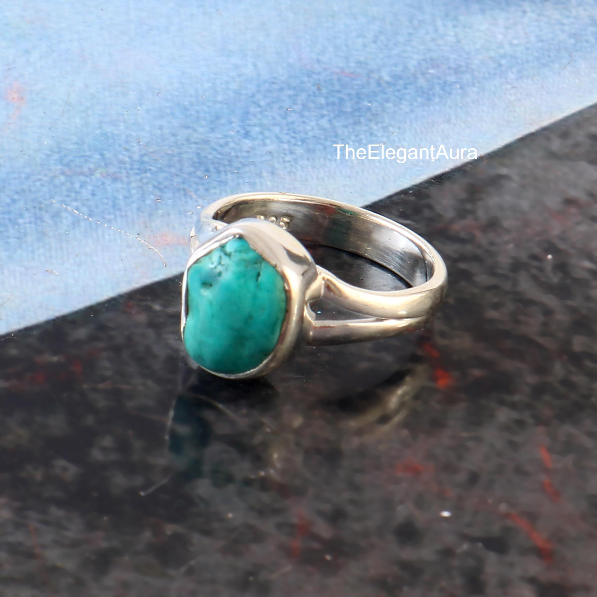 Raw Turquoise Ring:925 Sterling Silver Ring, Handmade Boho Stacking ...