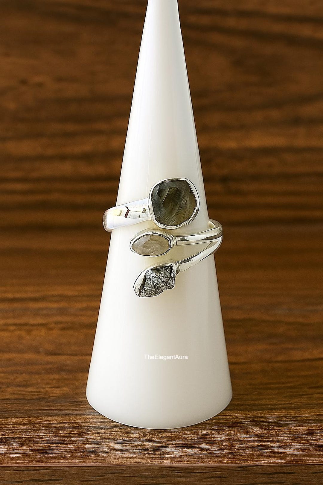 Raw Moldavite Herkimer Diamond Metroid Ring: Silver Adjustable ...