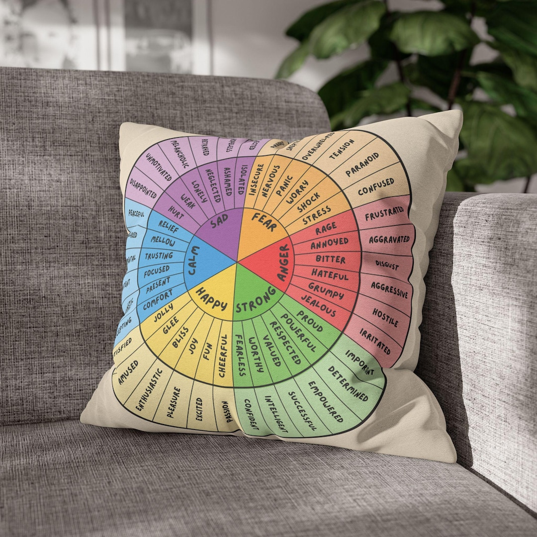 Emotions Feelings Wheel Pillow, Therapist Office Decor, Psychologist ...