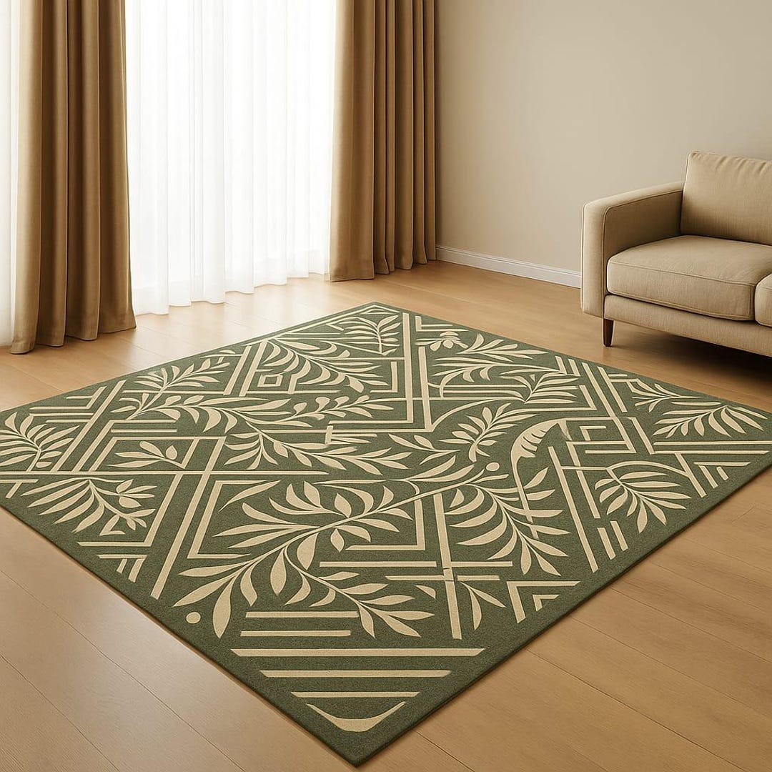 Hand Tufted Wool Leaf Rug: Olive Green Botanical Carpet - Etsy