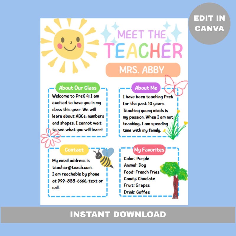 Meet the Teacher Template - Etsy