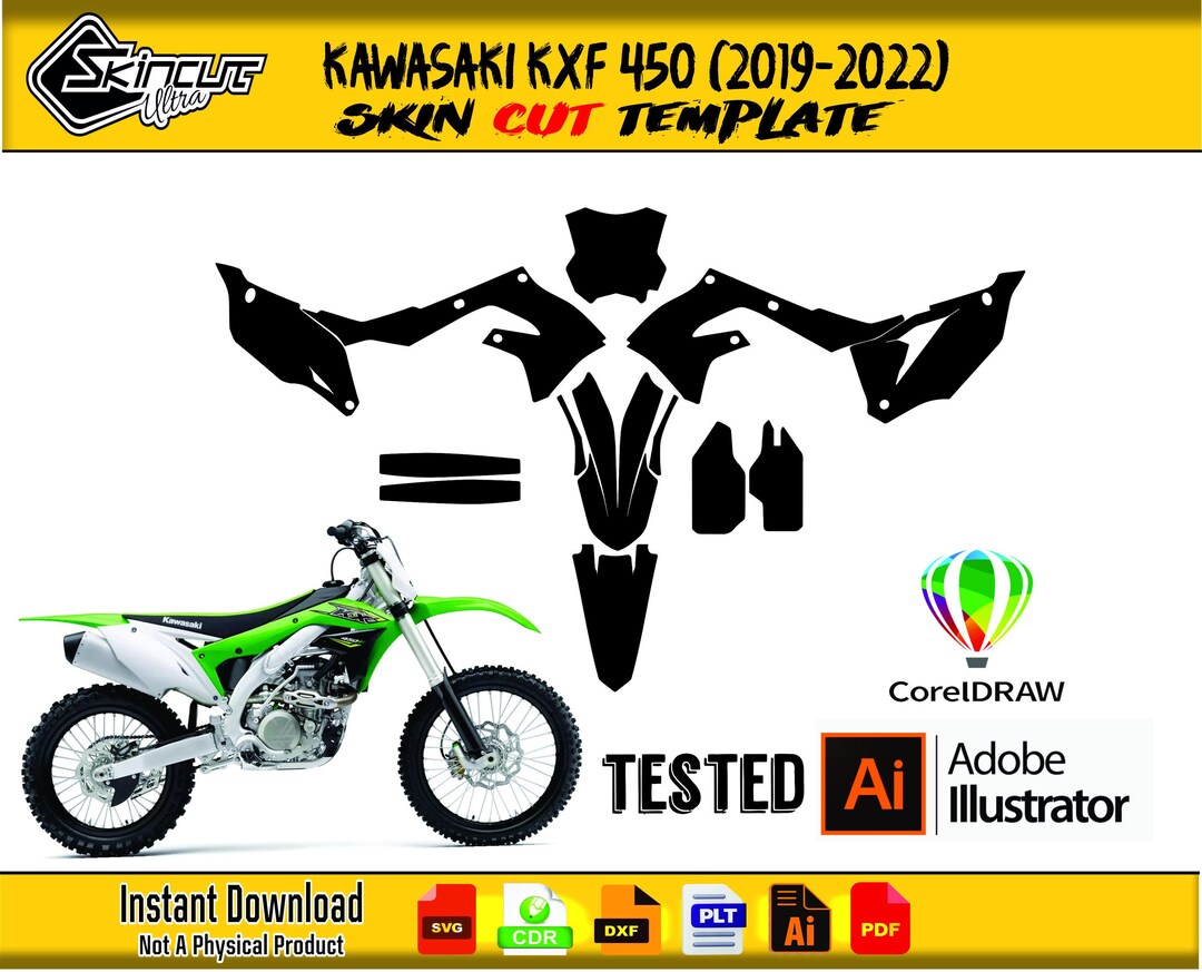 Kawasaki KXF 450 2019-2022 Skin Vector Template File Skin Die Cut ...