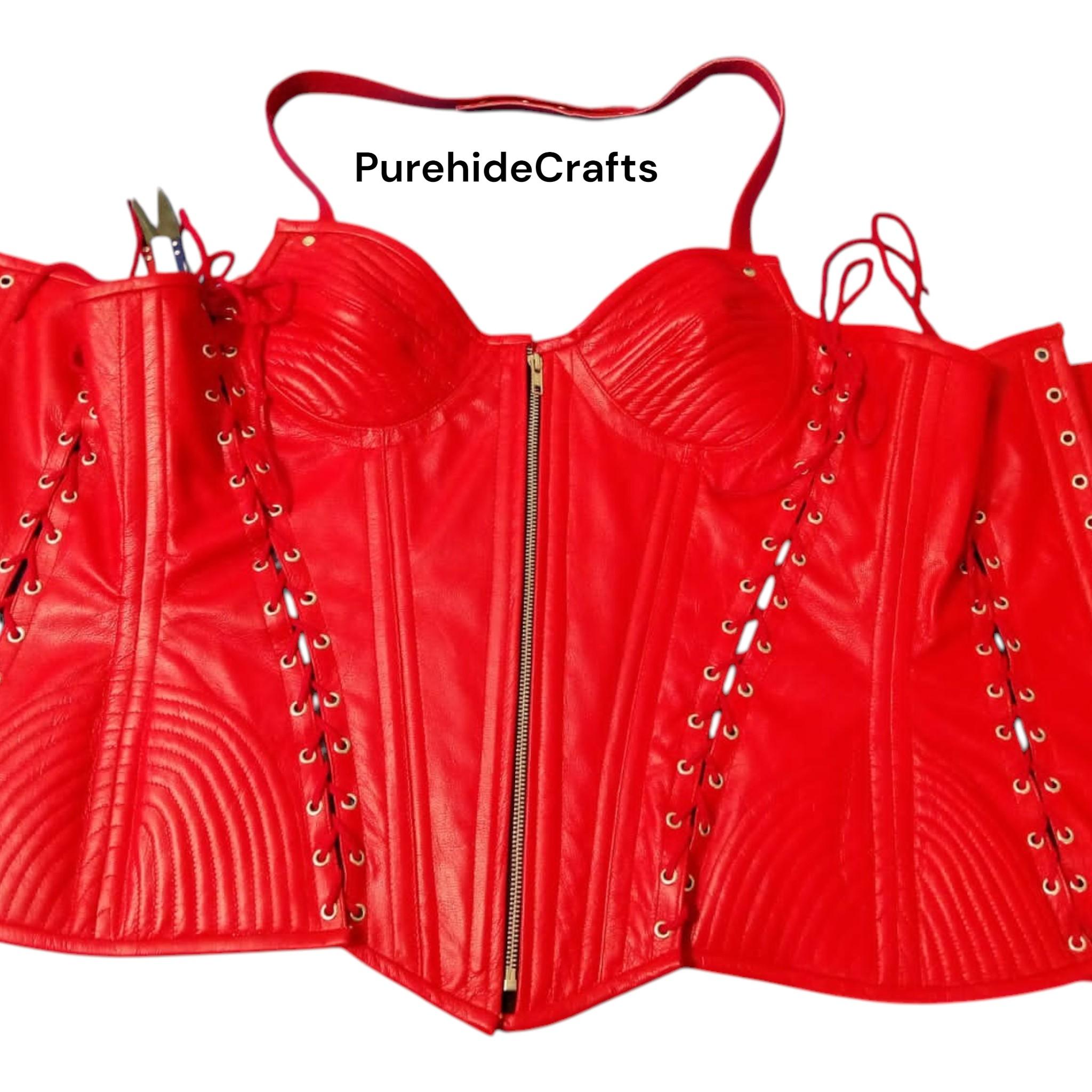 Steel Boned Sheep Leather Overbust Corset for Women's: Waist Training ...