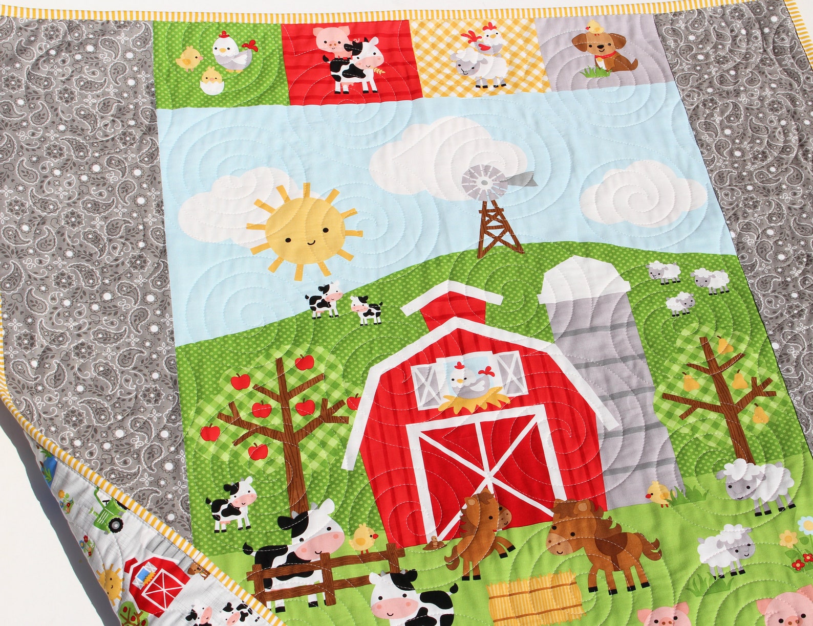 Barnyard Animals Quilt Farm Baby Blanket Boy or Girl Ranch Animals ...