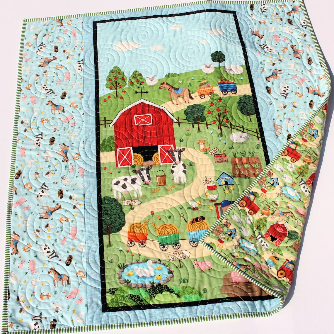 Farm Quilt Barnyard Animals Baby Blanket Boy or Girl Ranch Country ...