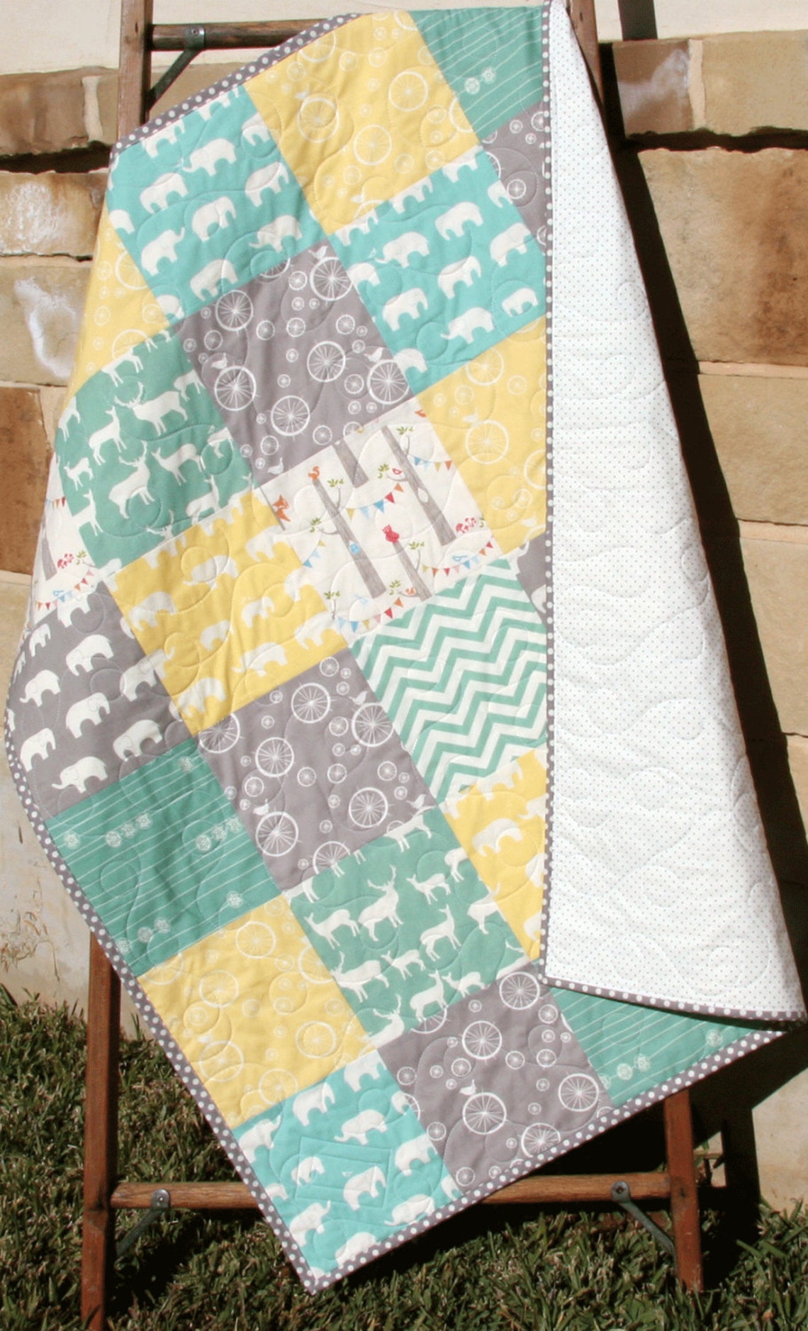 Baby Quilt Organic Gender Neutral Yellow Aqua Pool Teal Blue - Etsy