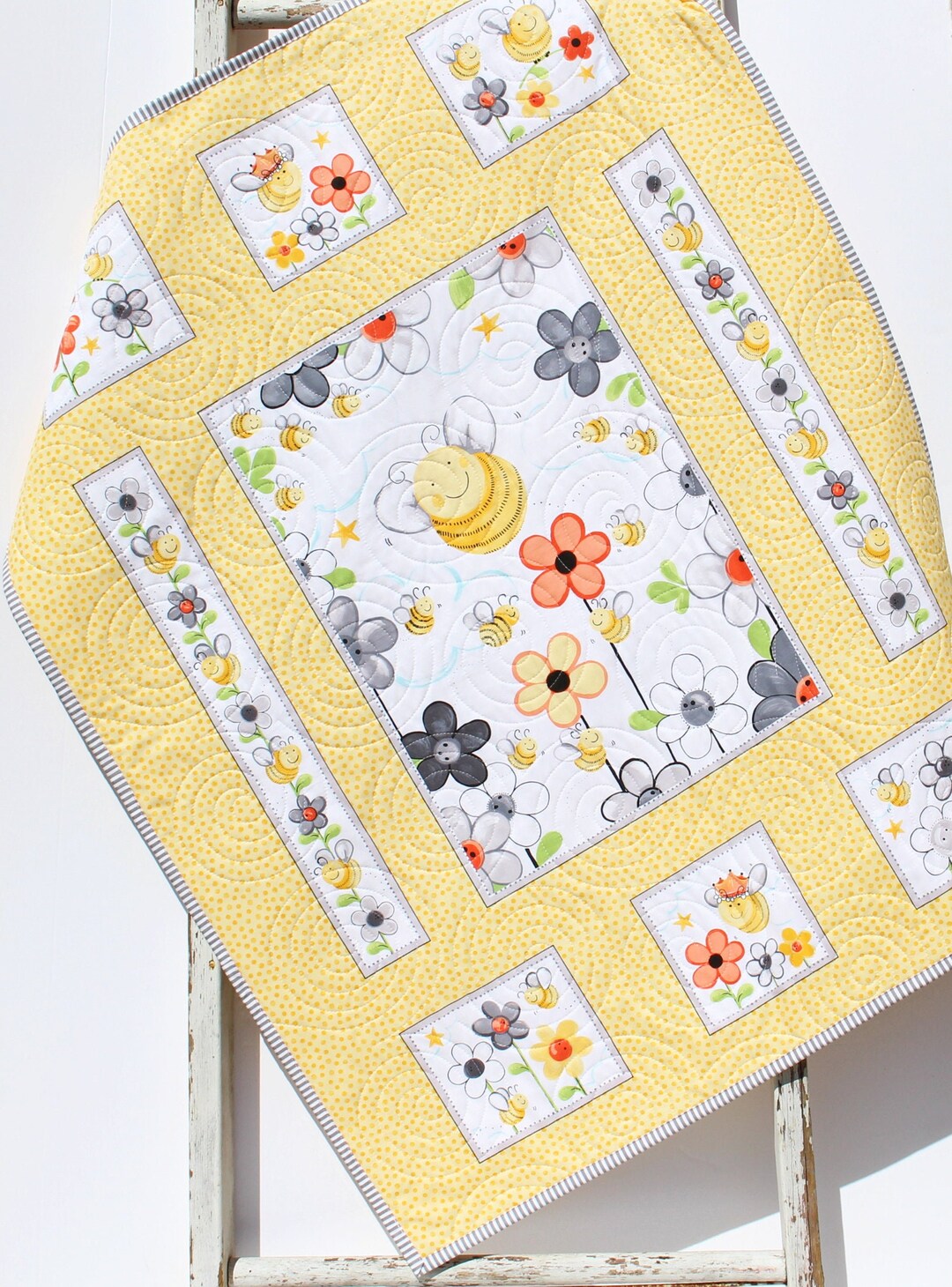 Baby Quilt Bee Baby Blanket Honeybee Floral Bedding Gender Neutral ...