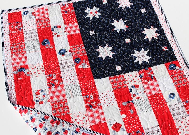 American Flag Quilt Faux Patchwork Home Decor Patriotic USA United ...