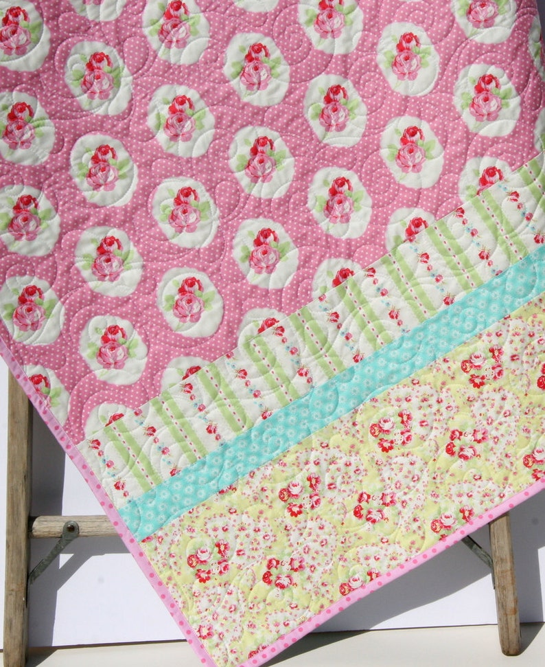 LAST ONE Baby Girl, Pink Crib Quilt, Boho Baby Nursery, Baby Custom ...
