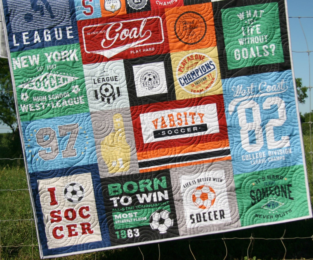 Soccer Quilt, Gift for Him, Patchwork Blanket, Adult Minky, Varsity ...