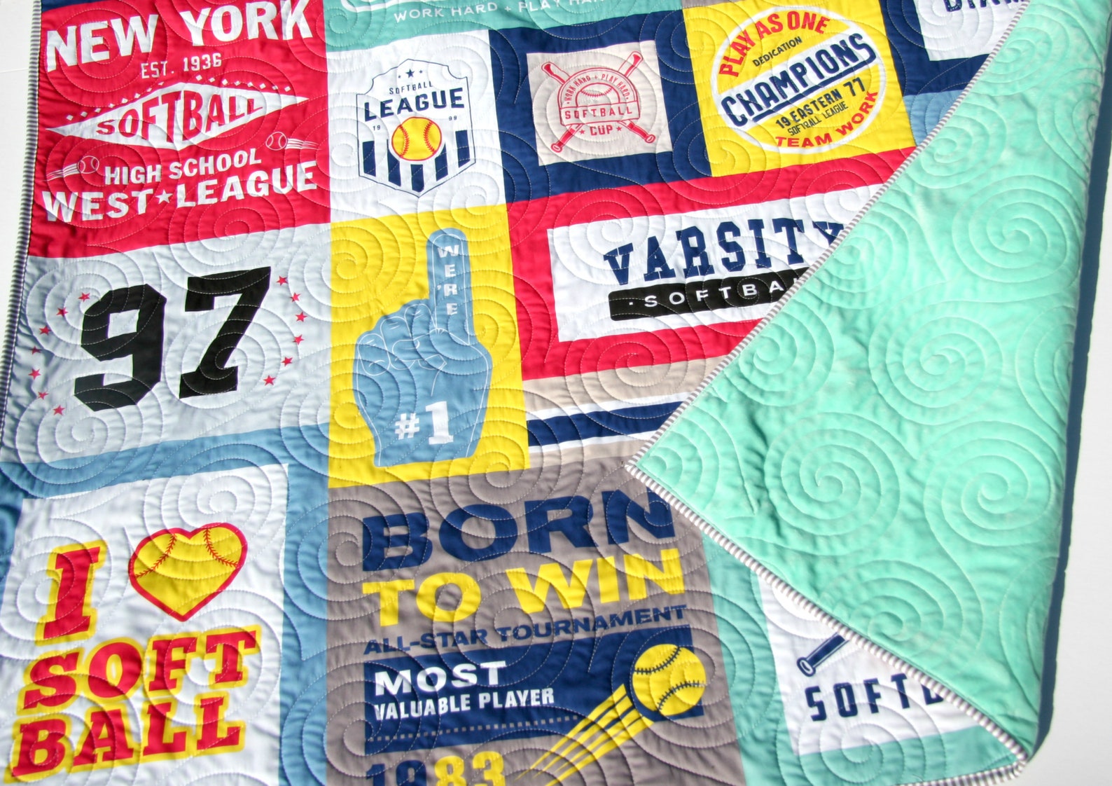 Softball Quilt, Patchwork Blanket, Adult Minky, Varsity Sports Fan ...