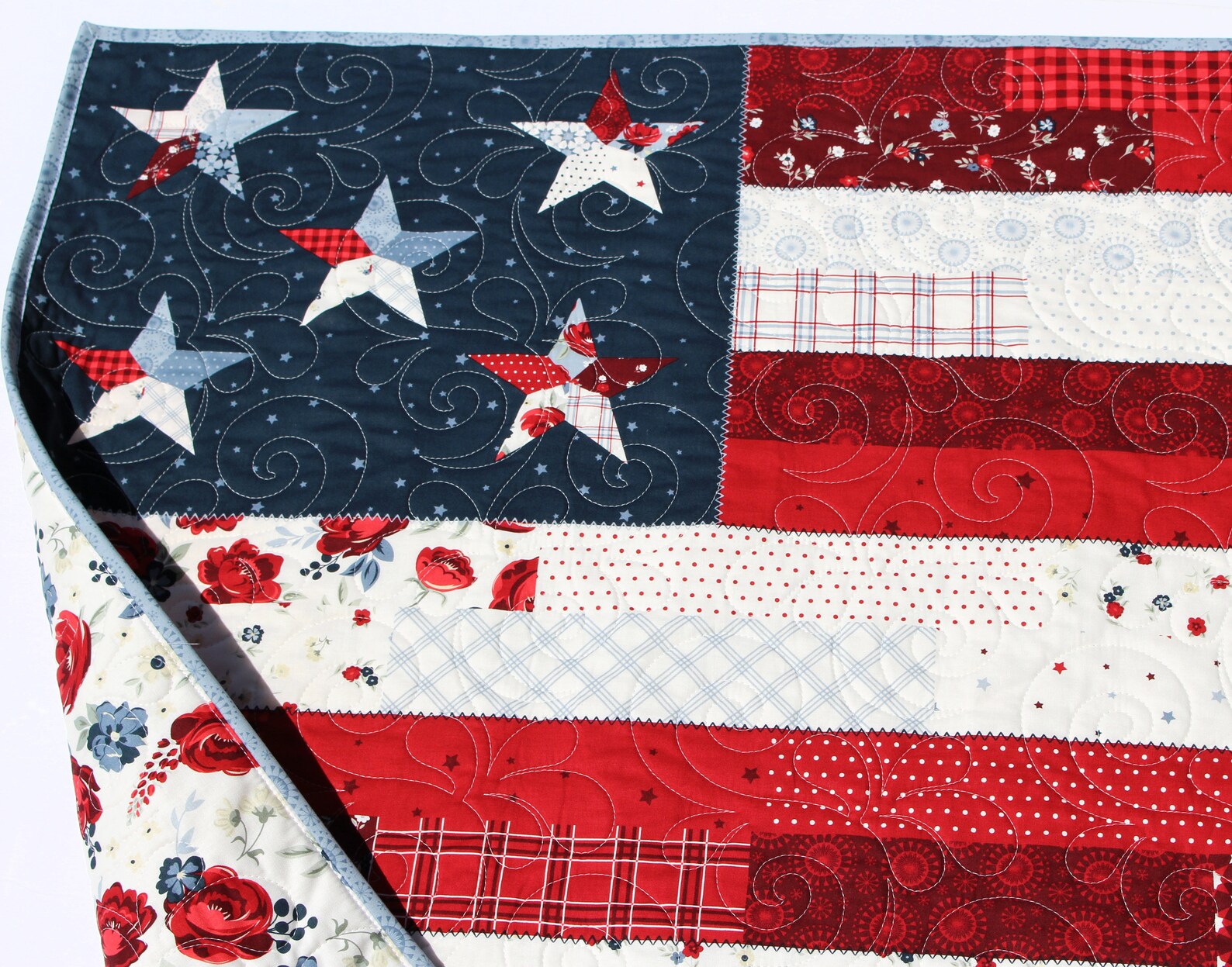 American Dream Flag Quilt Faux Patchwork Home Decor Patriotic USA ...