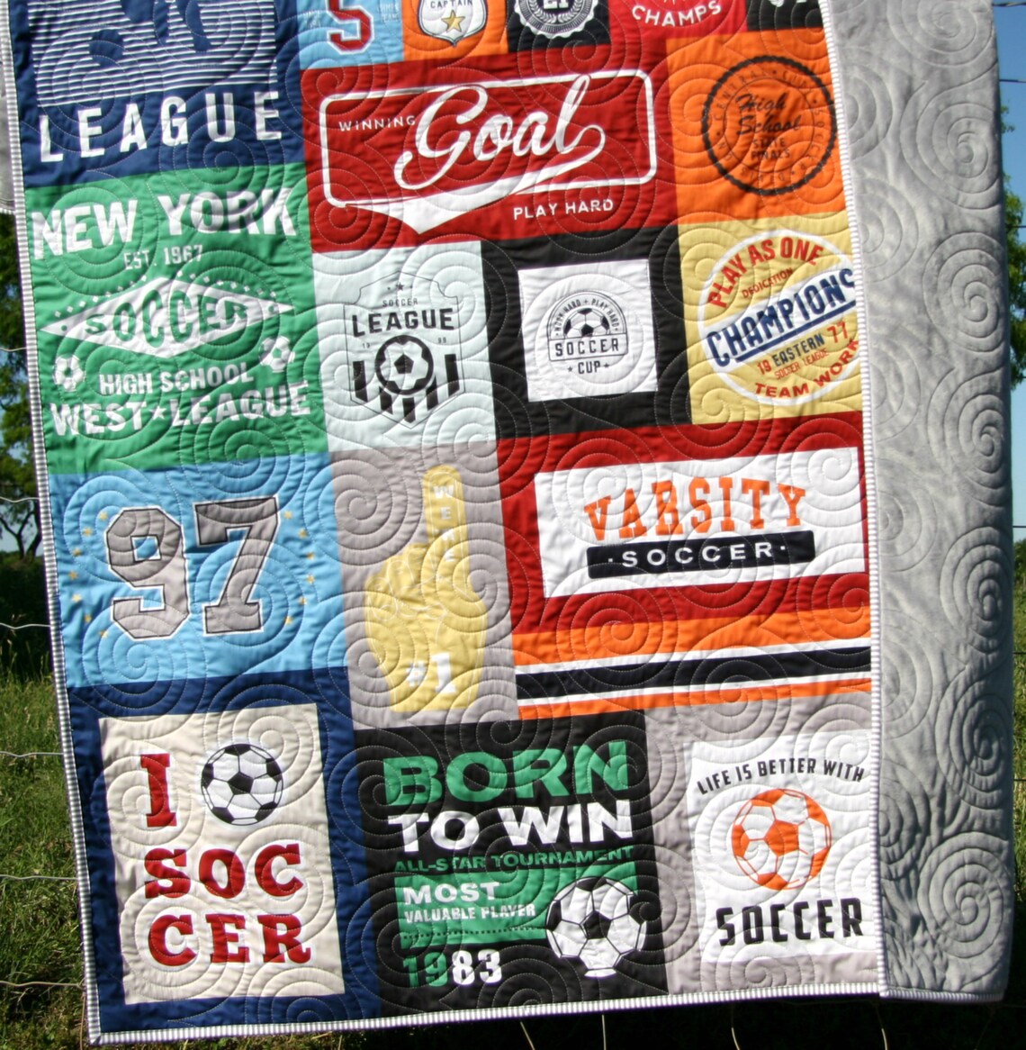 Soccer Quilt Gift for Him Patchwork Blanket Adult Minky - Etsy