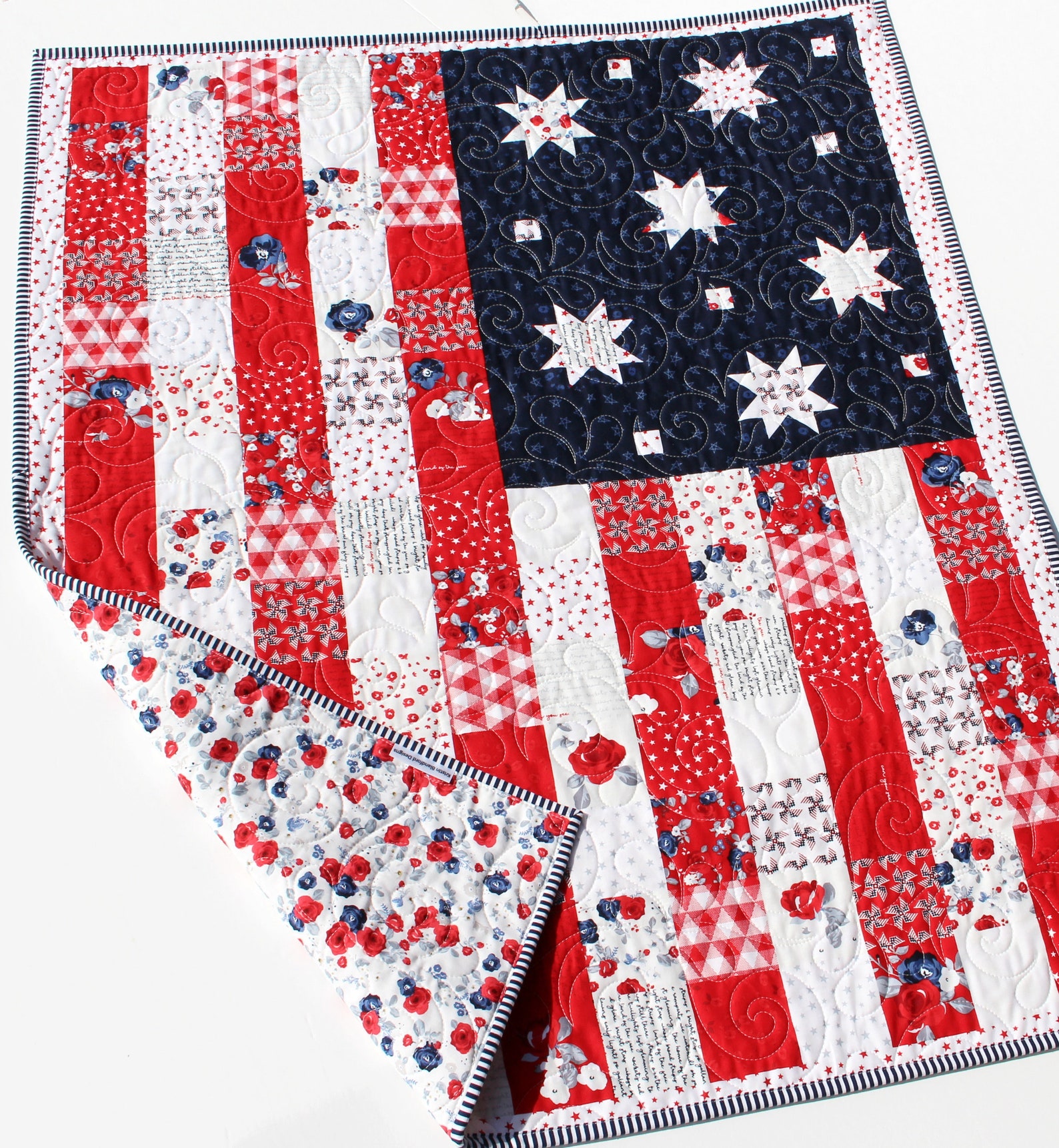American Flag Quilt Faux Patchwork Home Decor Patriotic USA United ...